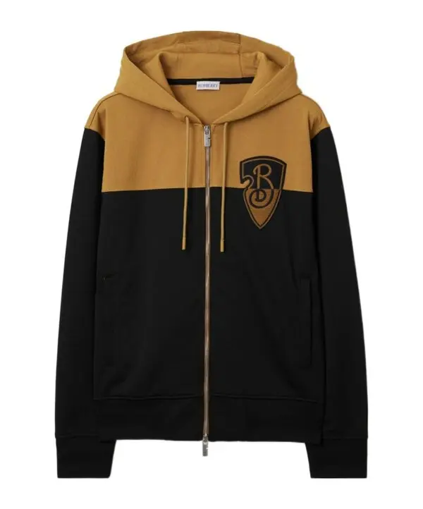 Burberry Zip-up Drawstring Hoodie With B-shield Embroidery - Black