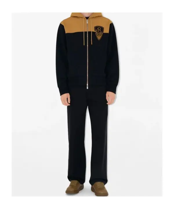 Burberry Zip-up Drawstring Hoodie With B-shield Embroidery - Black
