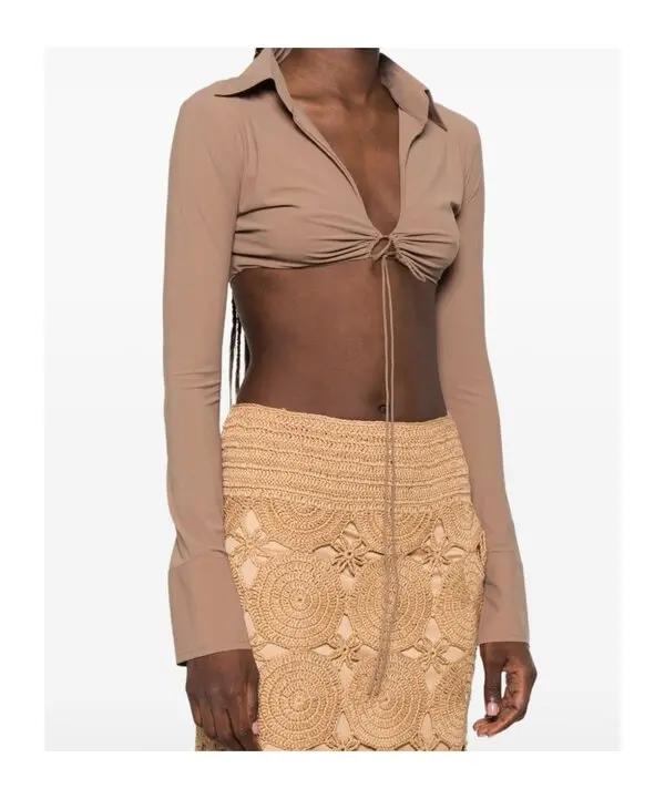 AMAZUIN Openwork Cover-up With Front Tie - Nude