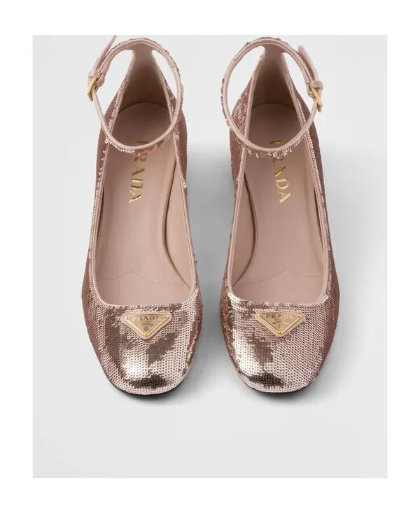 Prada Sequined Satin Pumps With Buckled Ankle Straps