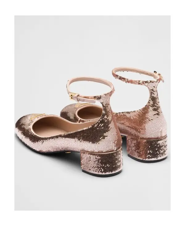 Prada Sequined Satin Pumps With Buckled Ankle Straps