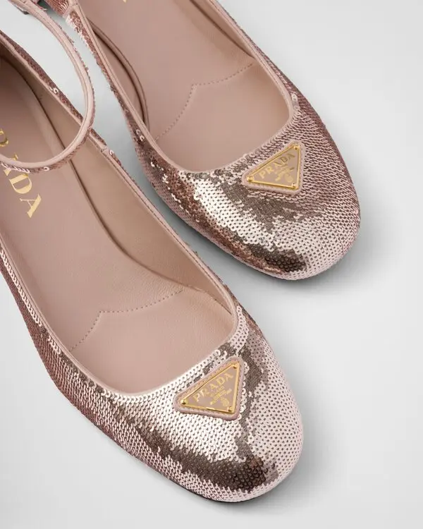 Prada Sequined Satin Pumps With Buckled Ankle Straps