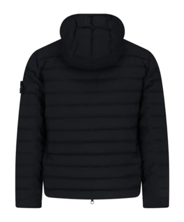 Stone Island Zip Hooded Coat With Logo Patch