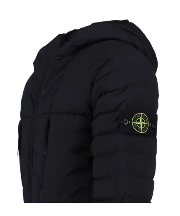 Stone Island Zip Hooded Coat With Logo Patch