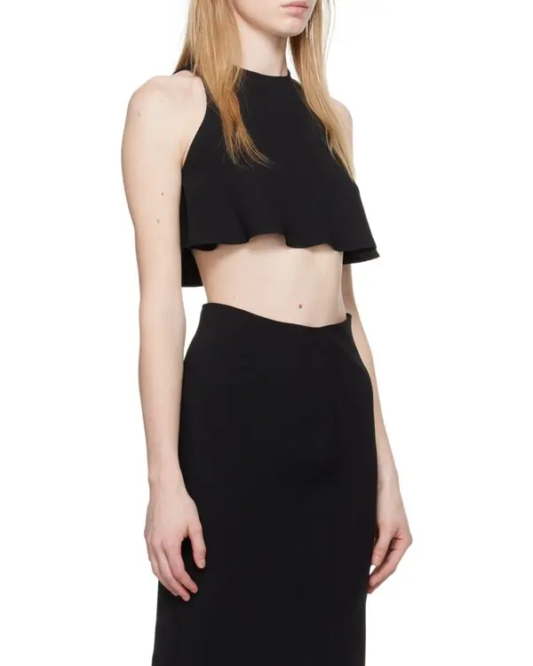 AMI Paris Cropped Sleeveless Flared Top With Lotus Leaf Hem - Black