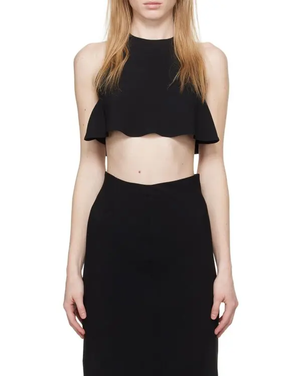 AMI Paris Cropped Sleeveless Flared Top With Lotus Leaf Hem - Black