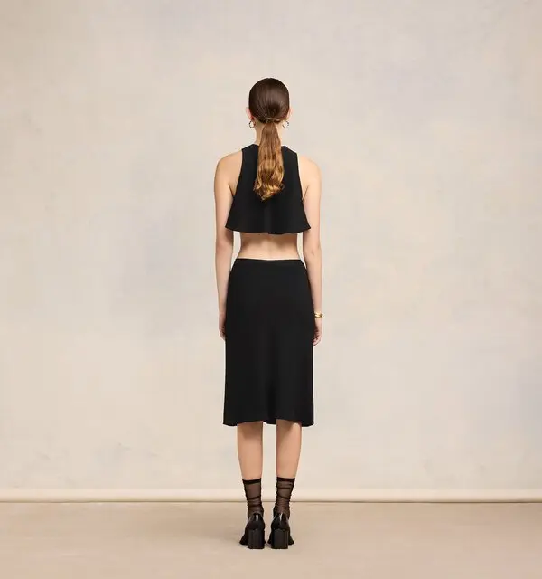 AMI Paris Cropped Sleeveless Flared Top With Lotus Leaf Hem - Black