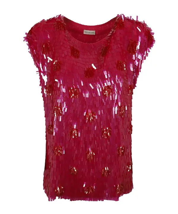 Dries Van Noten Sequin Embellished Sleeveless Top - Red