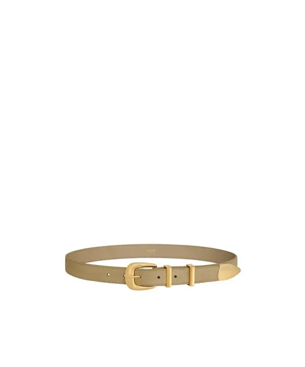 Celine Western Belt 25mm In Suede Calfskin - Stone Beige