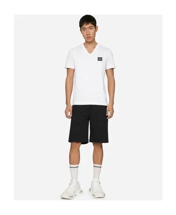 Dolce & Gabbana Dolce Gabbana Logo Patch V-neck T-shirt - White