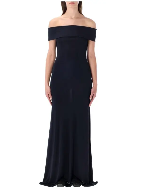Alaïa Off-the-shoulder Maxi Dress With Flowing Hem - Black
