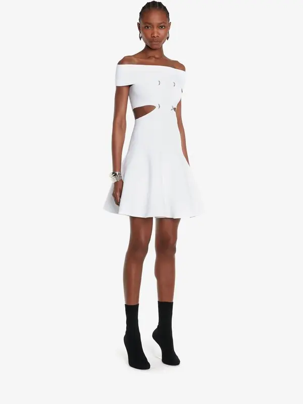 Alexander McQueen Off-shoulder Cut-out Mini Dress - White