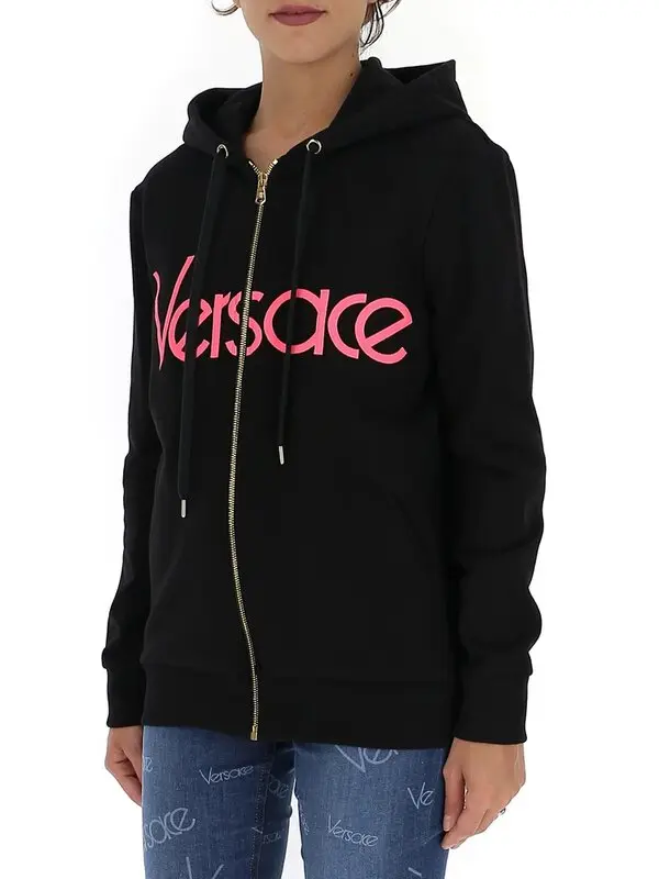 Versace Logo Print Zip-up Hooded Jacket
