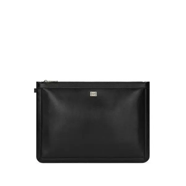 Dolce & Gabbana Logo Plaque Zipped Clutch Bag - Black