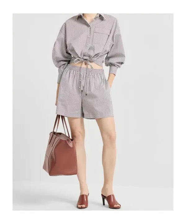 Brunello Cucinelli Striped Poplin Pyjama-style Shorts