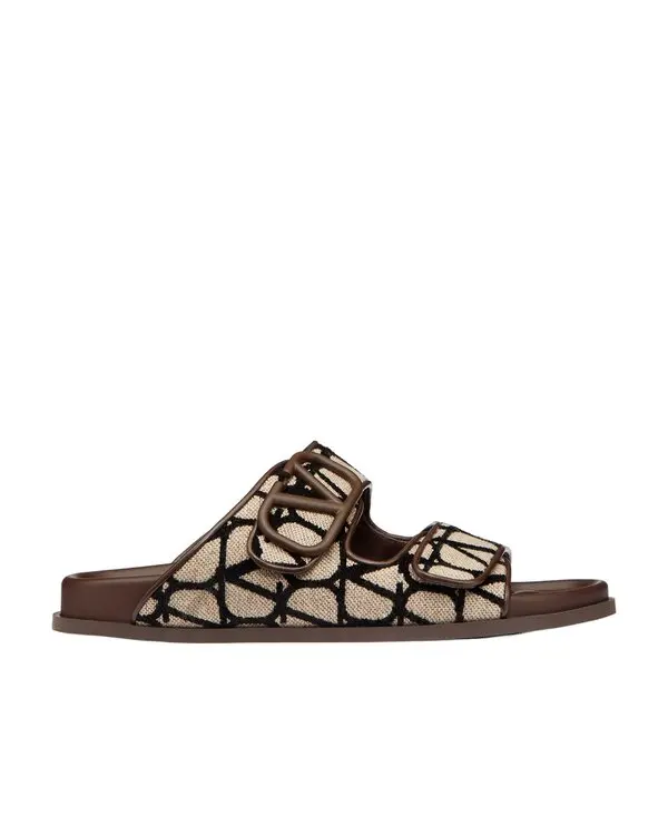 Valentino Garavani Vlogo Toile Iconographe Open Toe Sandals - Beige/black