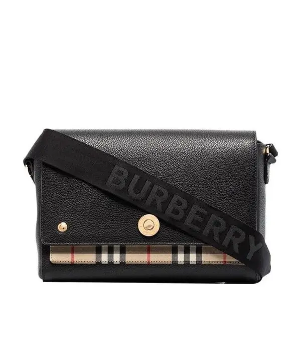 Burberry Vintage Checked Leather Crossbody Bag - Black