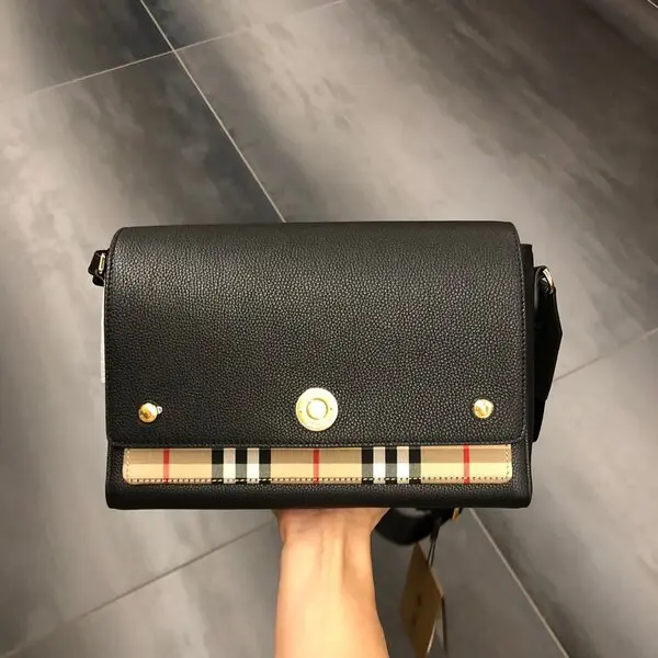 Burberry Vintage Checked Leather Crossbody Bag - Black