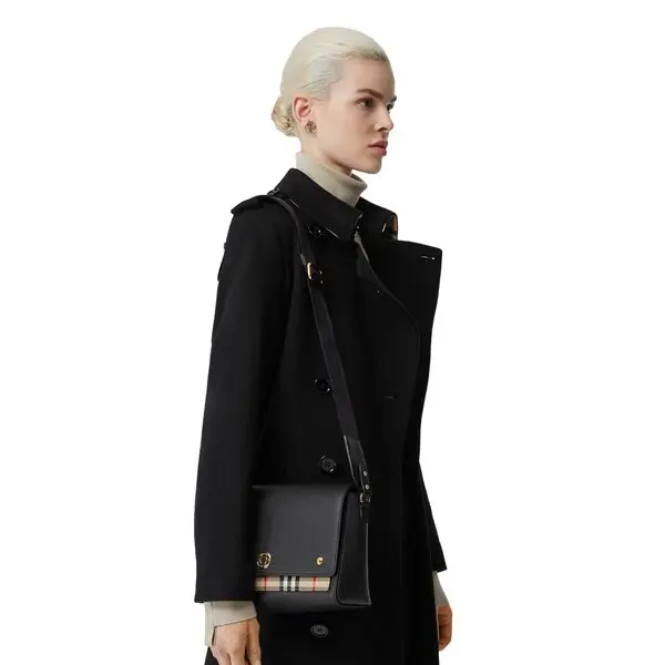 Burberry Vintage Checked Leather Crossbody Bag - Black