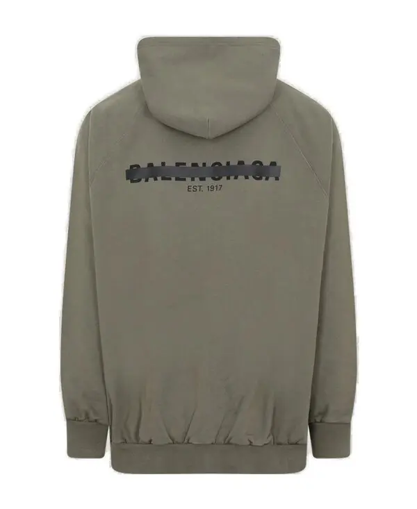 Balenciaga Logo Printed Long-sleeved Hoodie - Green