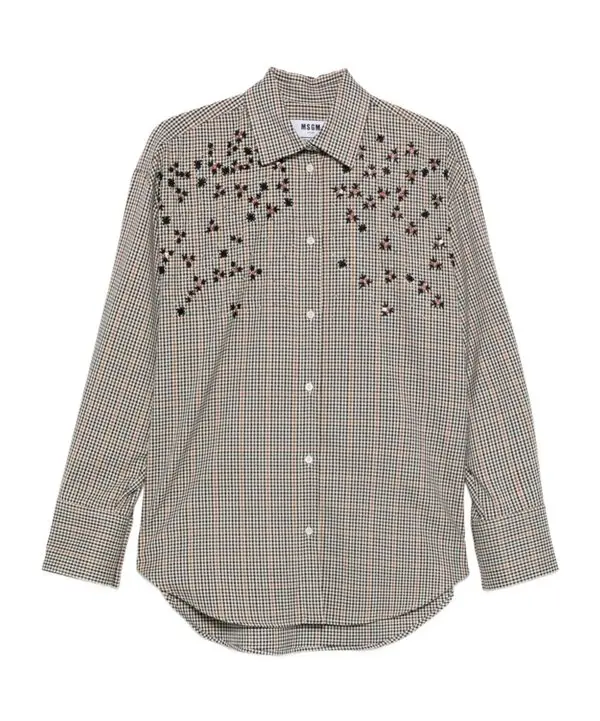 MSGM Long Sleeved Checked Embellished Shirt