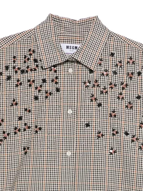 MSGM Long Sleeved Checked Embellished Shirt