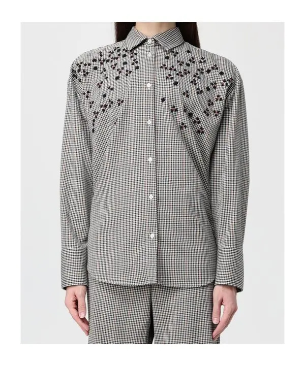 MSGM Long Sleeved Checked Embellished Shirt
