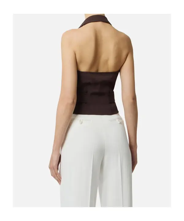 Elisabetta Franchi Gabardine Halter Neck Waistcoat - Cocoa