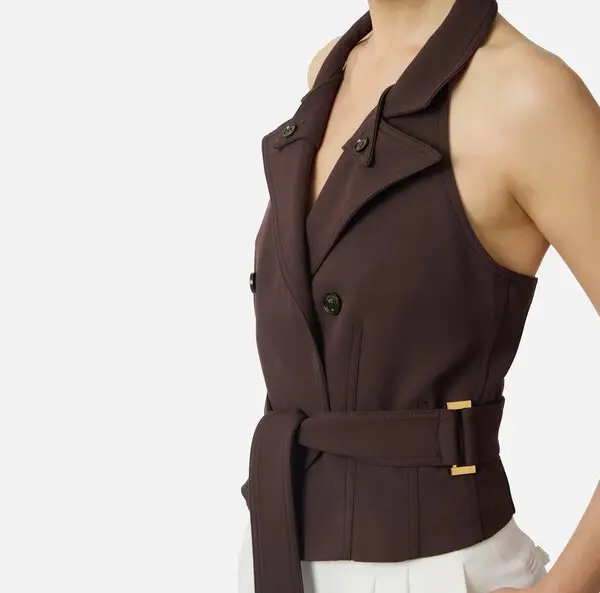 Elisabetta Franchi Gabardine Halter Neck Waistcoat - Cocoa