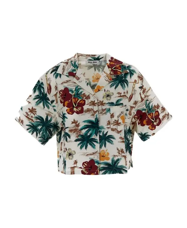 Miu Miu Graphic Printed Short Sleeve Shirt - Nude
