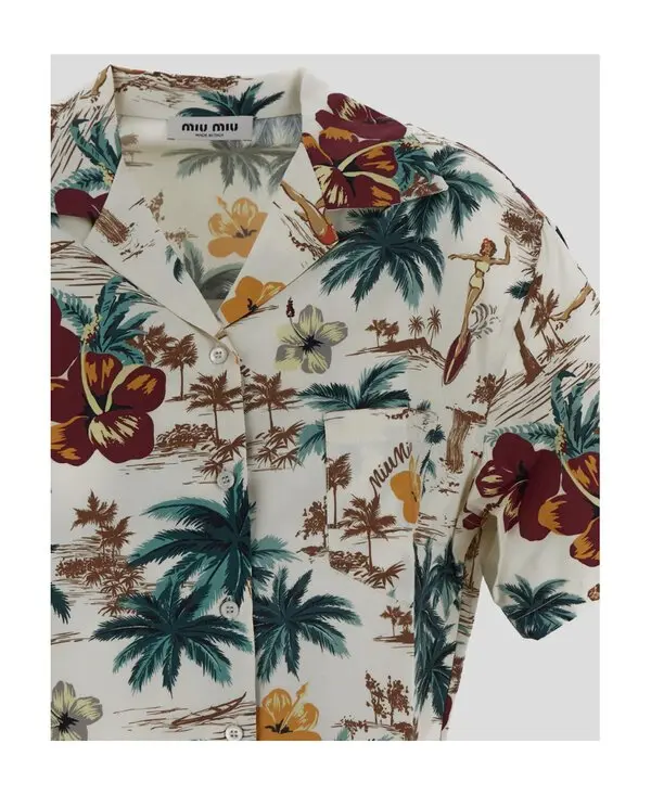 Miu Miu Graphic Printed Short Sleeve Shirt - Nude