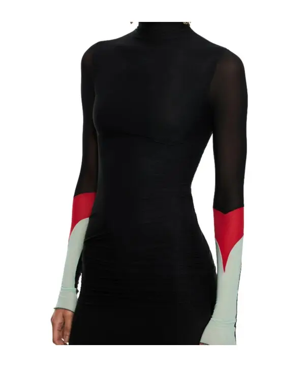 Off-White Jersey Insert Dress With Colorblock Sleeves