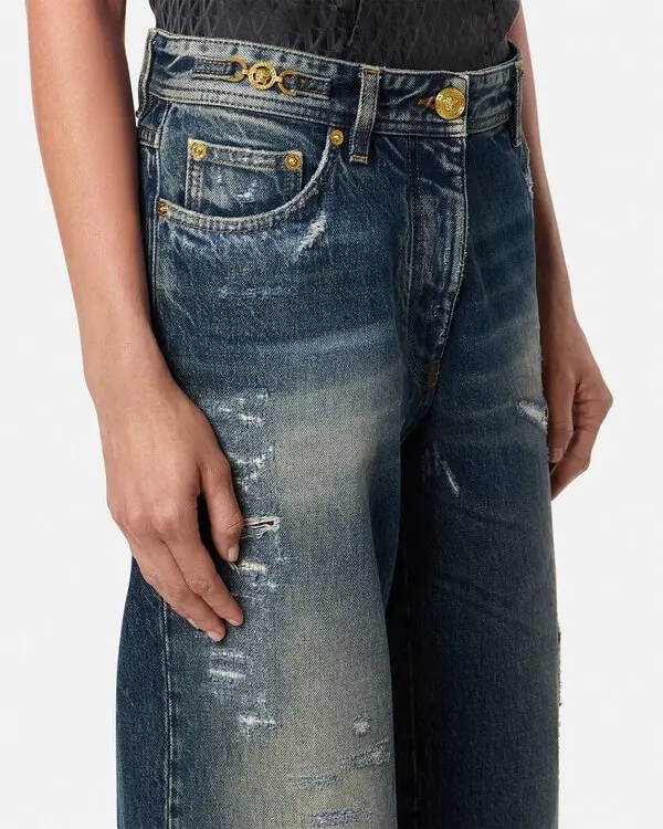 Versace Distressed Logo Patch Jeans