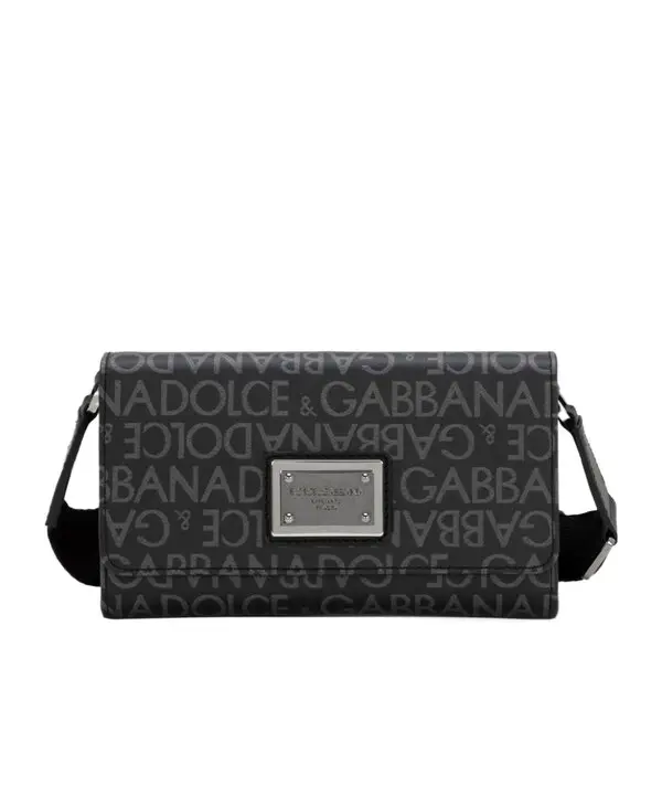 Dolce & Gabbana Logo Jacquard Foldover Crossbody Bag - Black