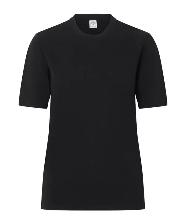 TOTEME Short Sleeve Fine Knit Top - Black