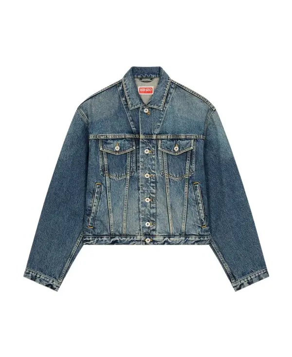 Kenzo Cropped Denim Jacket With Contrast Stitching - Blue
