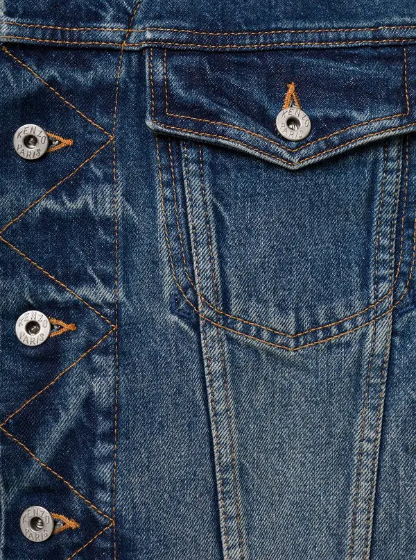 Kenzo Cropped Denim Jacket With Contrast Stitching