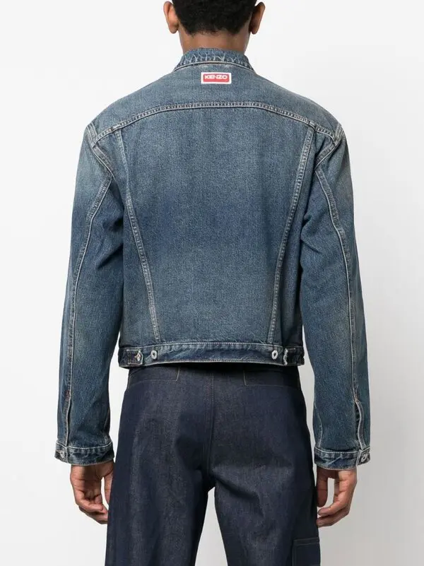 Kenzo Cropped Denim Jacket With Contrast Stitching