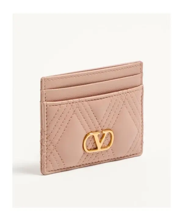 Valentino Garavani Quilted Vlogo Signature Card Holder - Nude