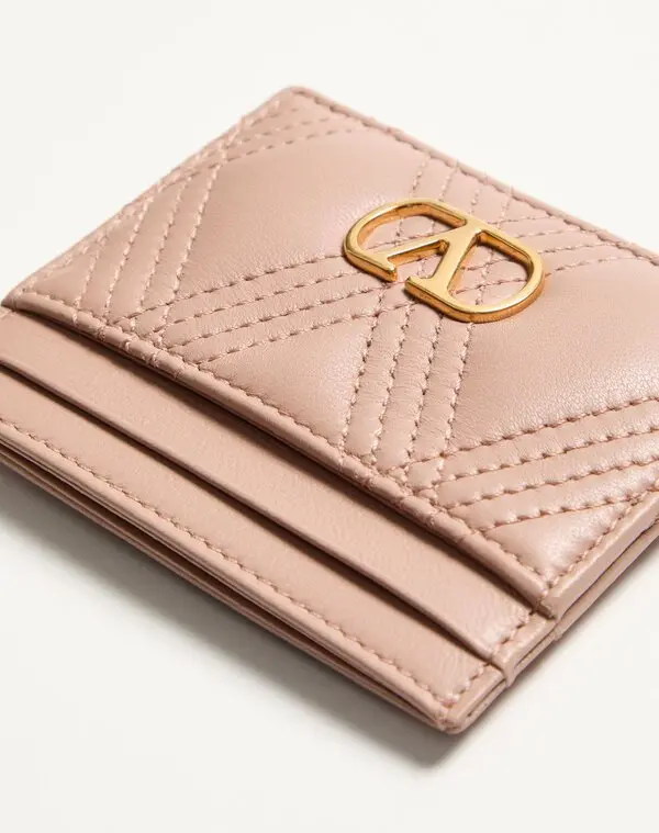 Valentino Garavani Quilted Vlogo Signature Card Holder - Nude