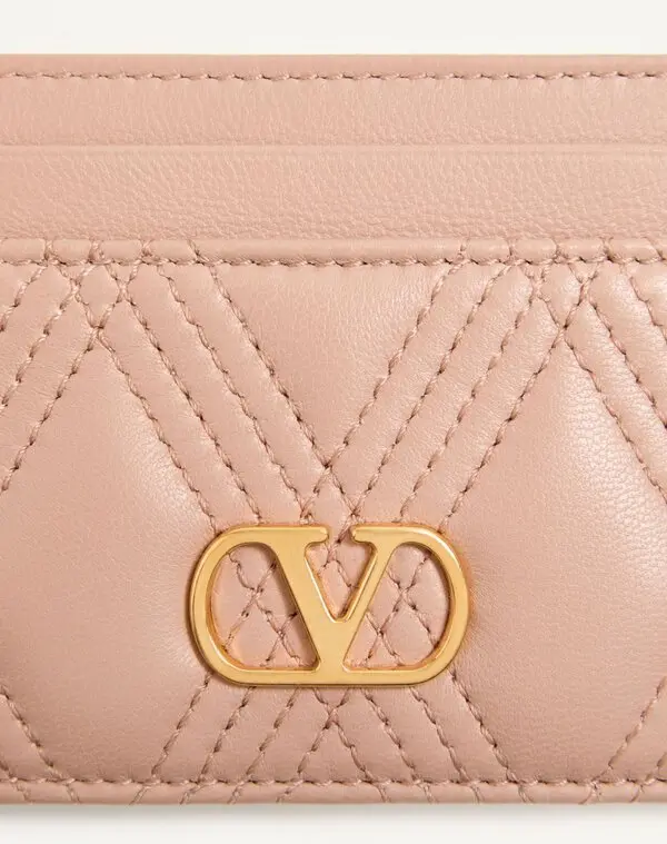 Valentino Garavani Quilted Vlogo Signature Card Holder - Nude