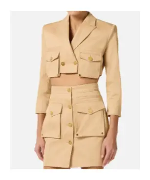 Elisabetta Franchi Cropped Double-breasted Jacket With Cargo Pockets