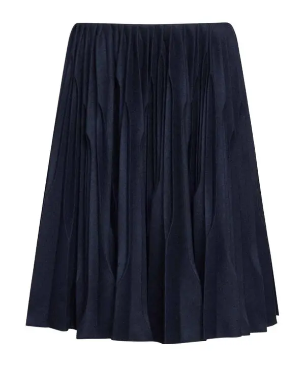 Alaïa Pleated Merino Flannel Midi Skirt - Navy