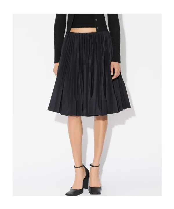 Alaïa Pleated Merino Flannel Midi Skirt - Navy