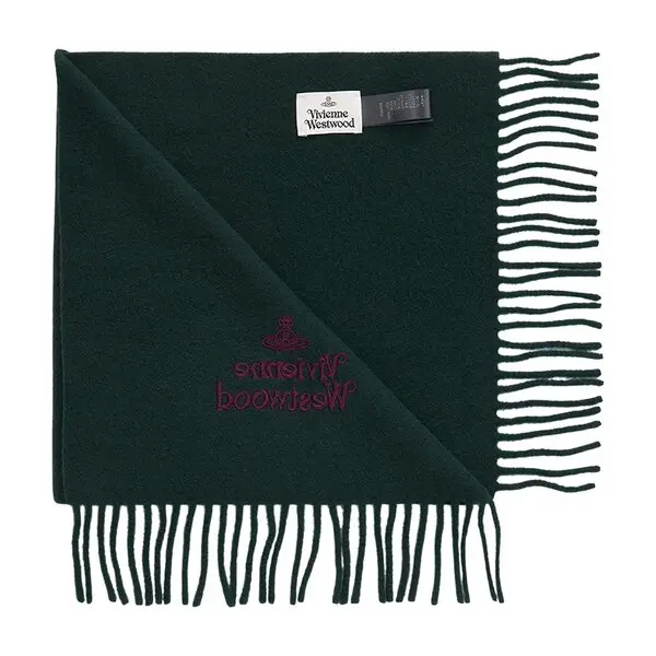 VIVIENNE WESTWOOD Logo Embroidered Fringed Scarf - Green