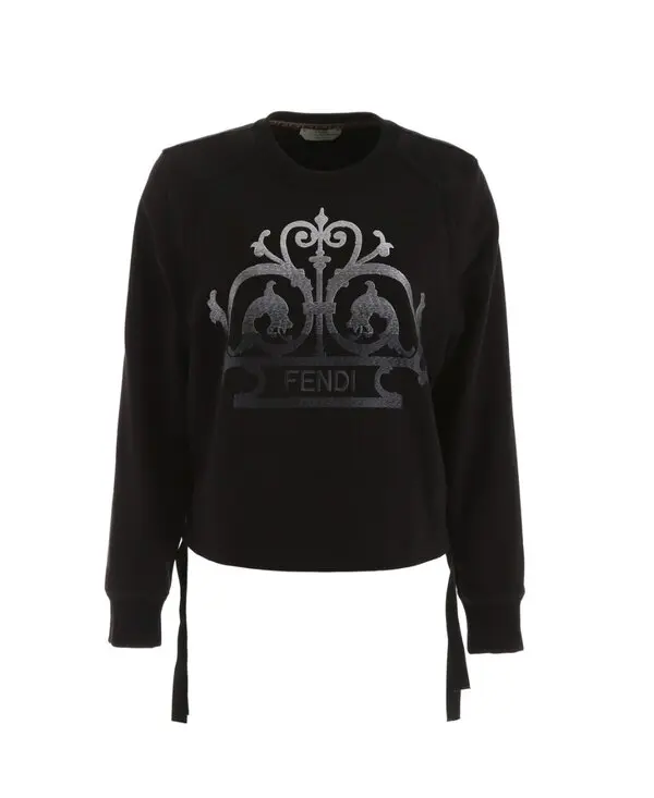 Fendi Logo Embroidered Round Neck Long Sleeve Sweater
