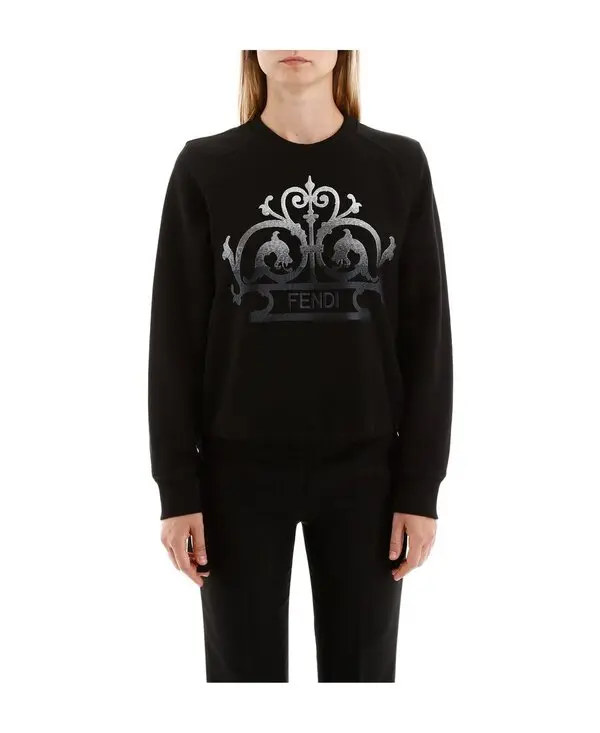 Fendi Logo Embroidered Round Neck Long Sleeve Sweater