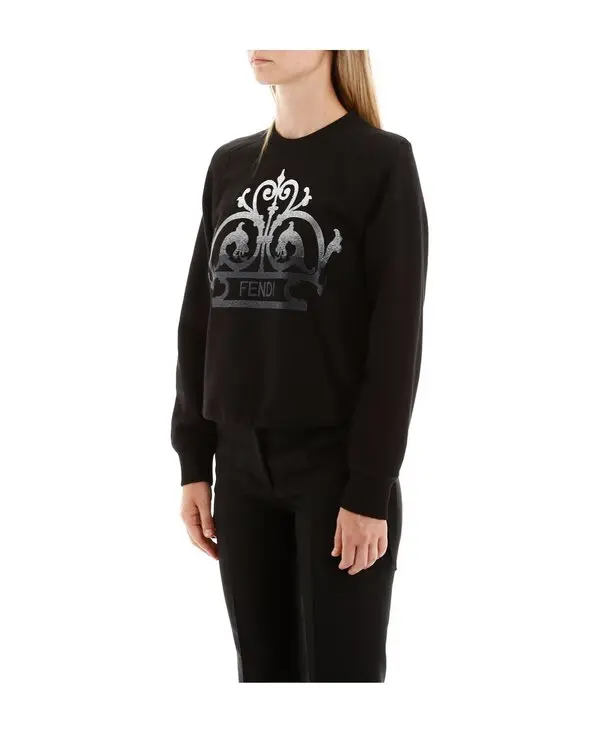 Fendi Logo Embroidered Round Neck Long Sleeve Sweater
