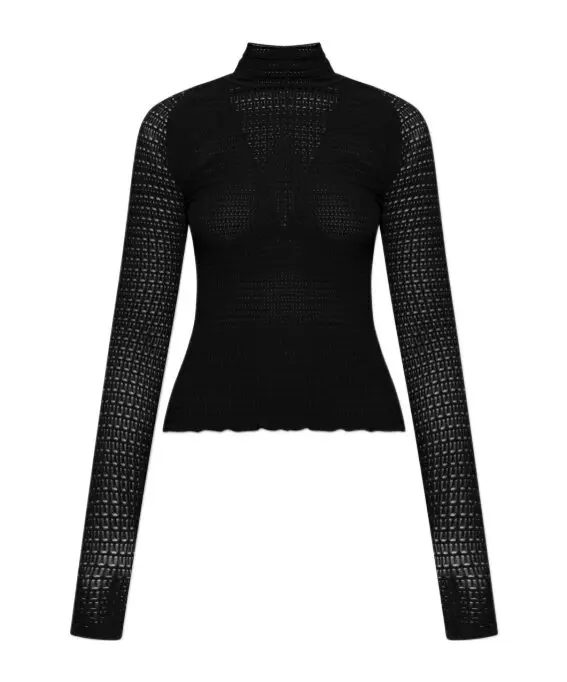 LANVIN Long-sleeve Knitted Turtleneck Top With Mesh Detail