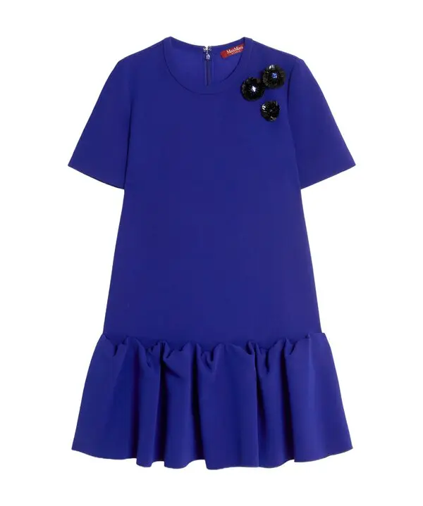 Max Mara Sable T-shirt Dress With Ruffled Hem And Sequined Brooches